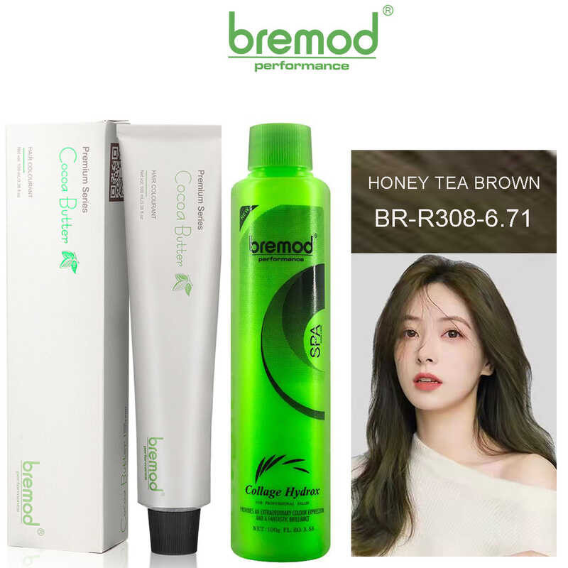 Bremod Premium Honey Tea Brown BR-R308-6.71+Oxidizer Dye Stylish Hair ...
