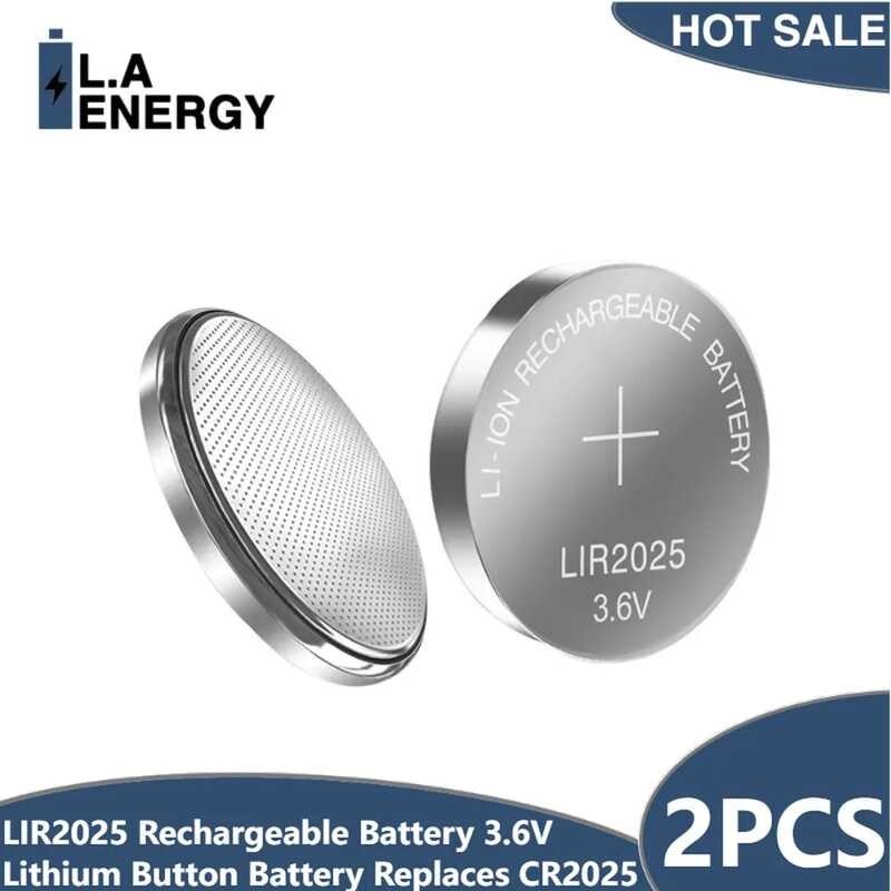 2Pcs Rechargeable Battery Lir2025 3.6V Lithium Button Built-In Coin ...