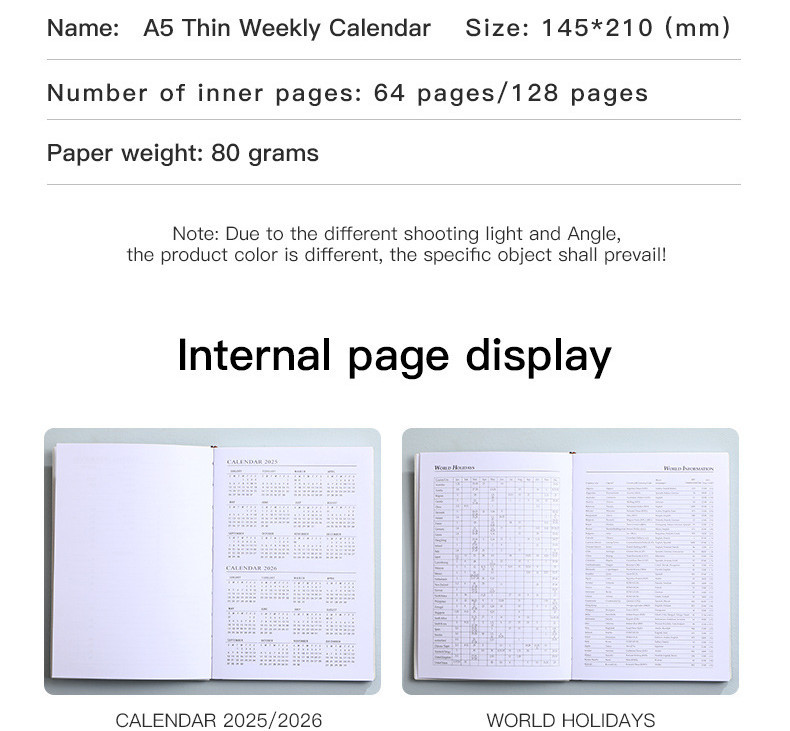 2025 A5 Weekly Planner, Durable PU Cover, 365 Days Daily Schedule ...