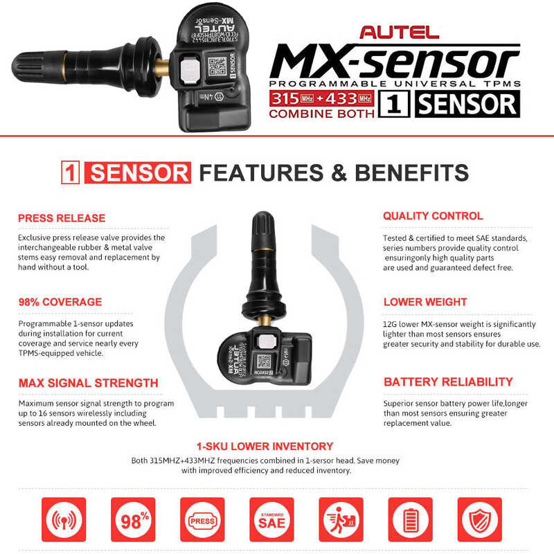 Autel 1/4/8Pc MX Sensor Rubber 433Mhz+315 MHZ 2In1mx-Sensor TPMS Tire ...