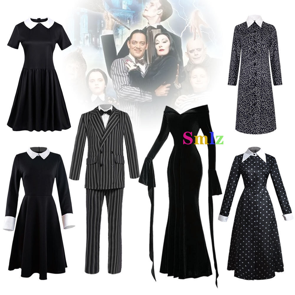 § Wednesday Cosplay Anime Dress Girl Adult Women Vintage Black Gothic ...