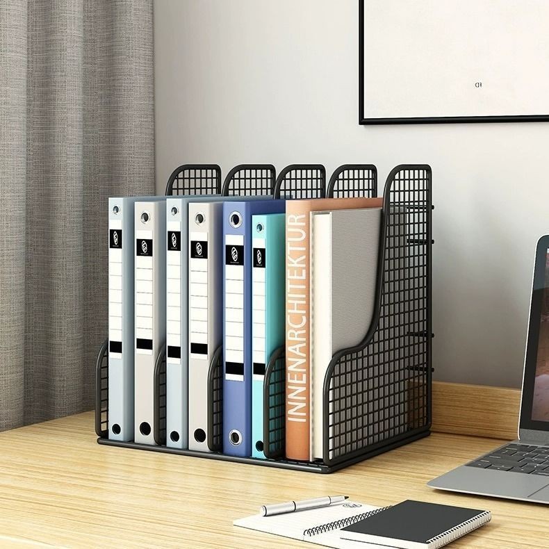 Office Iron Mesh Desktop Metal File Storage Rack Bookshelf File Rack ...