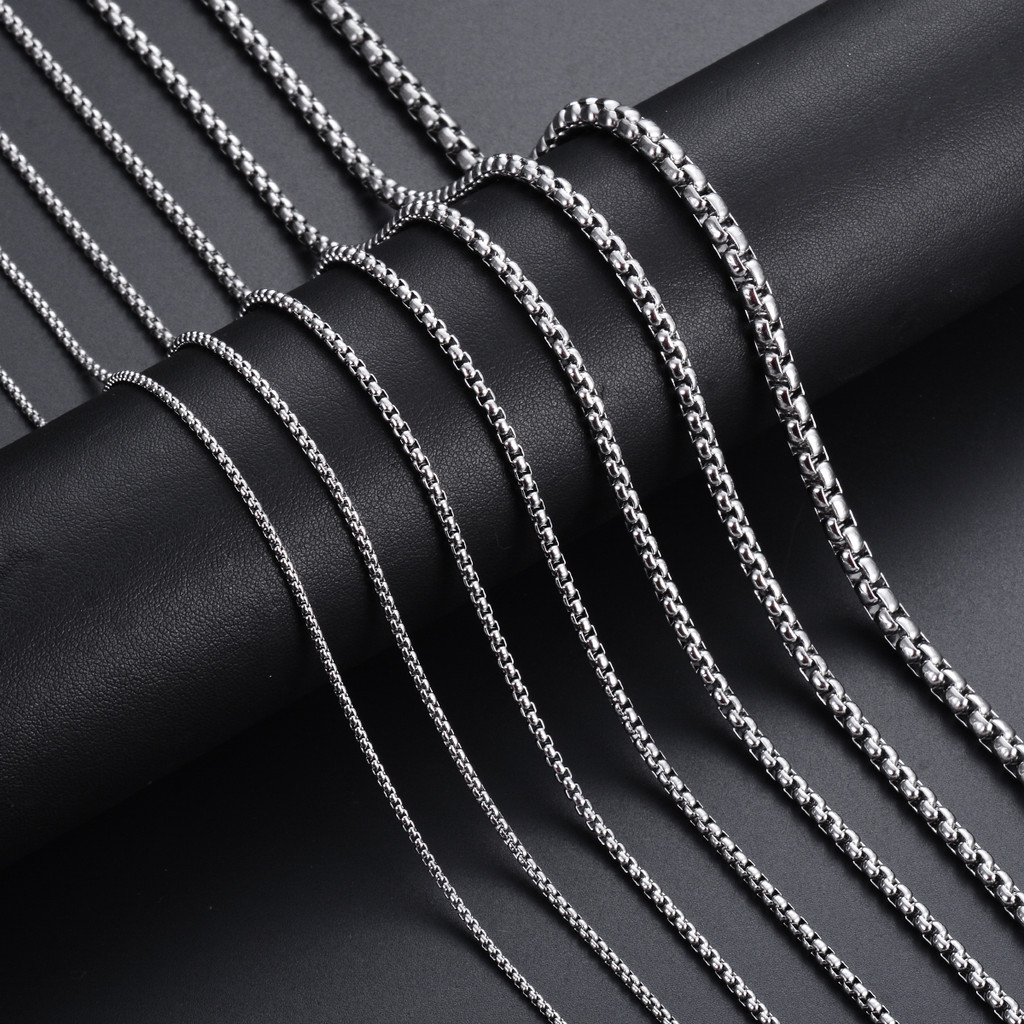34 1Pc Square Rolo Stainless Steel Chain Round Box Necklace Men Women ...