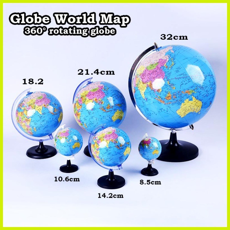 ∇ ⭐ World Map Globe Rotating Map Educational Learning Geography 18.2 CM ...