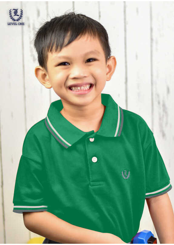 Level One Kid's Twin Stripes Polo Shirt w/ "L" Crest Embroidery (Green ...