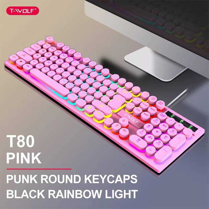 COD Original Product T WOLF Teclast White Pink Keyboard Keys Computer ...