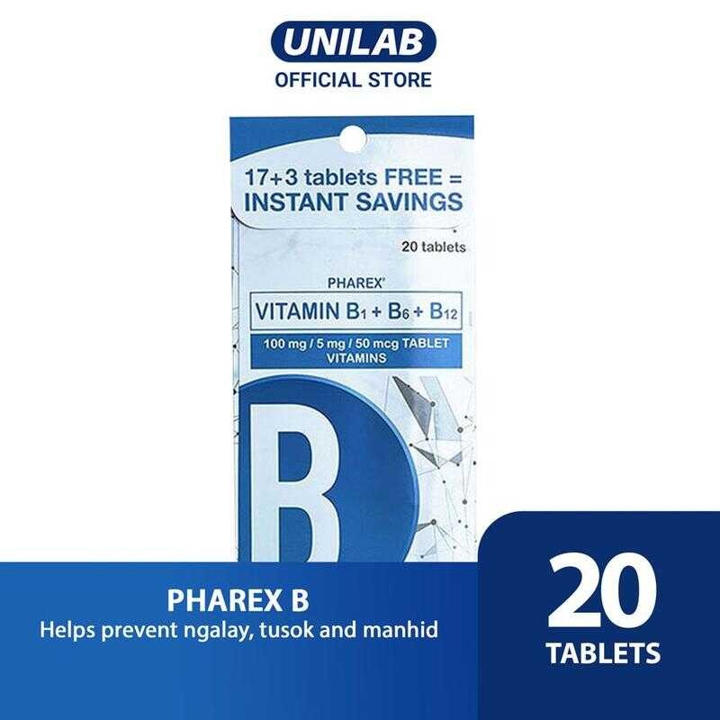 Unilab Pharex B-Complex 17 + 3 FREE Tablets, Vitamin B1+B6+B12 - For B ...