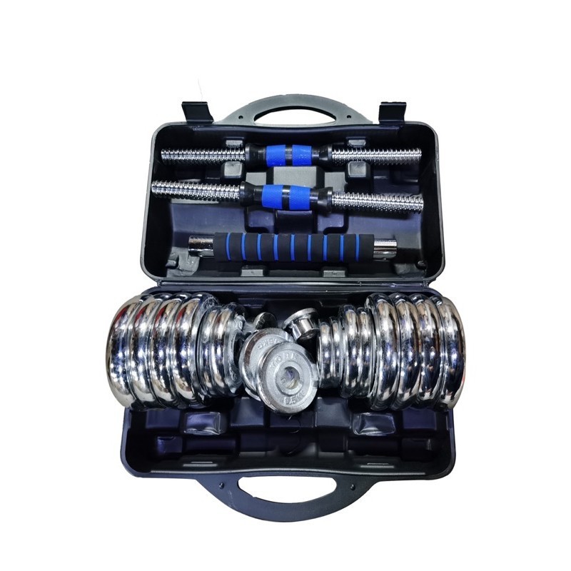 York Fitness Chrome Dumbbell Set 30 Kg 66 Lbs W Long Bar Shopee