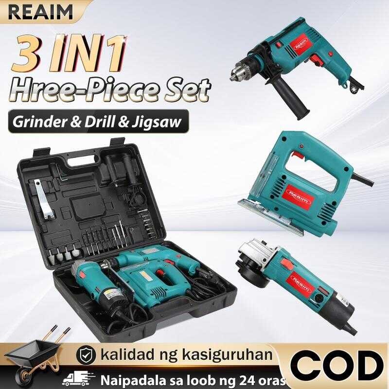 266F 【Reaim】 Angle Grinder & Drill Electric Barena Combo Set 3In1 Power ...