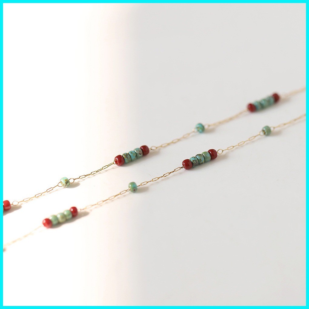 UNIZ 18K Vintage Red Green Bead Stacking Chain Necklace for Women ...