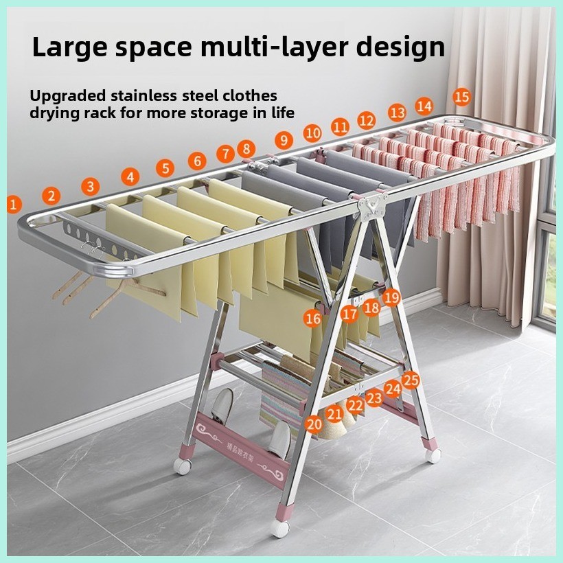 Foldable Sampayan Heavy Duty Stainless Steel Drying Rack with Wheel for ...