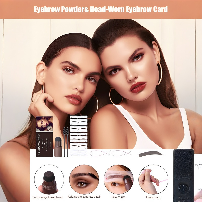 24H-Delivery Head-Mounted Eyebrow Card + Eyebrow Powder Stamp Set ...
