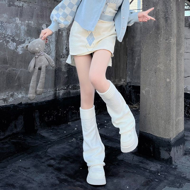 Sweet Y2k Solid Color Stretchy Leg Warmers Knitted Boots Cover Jk ...