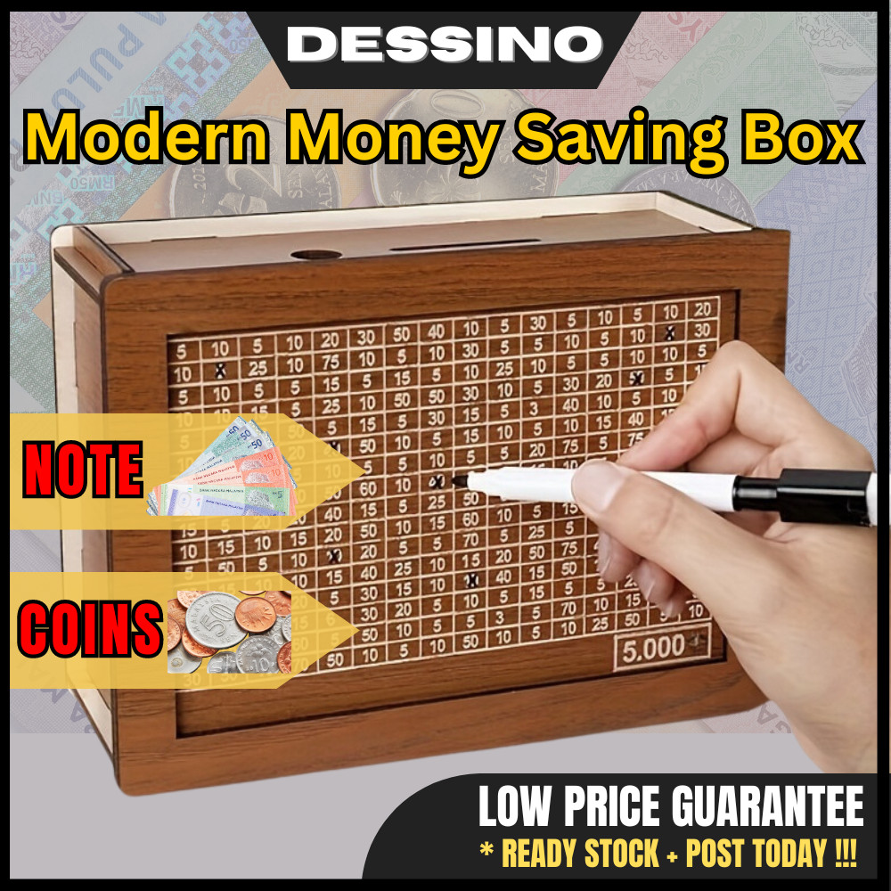 DESSINO Modern Wood Money Box with number on the box, Tabung Duit ...