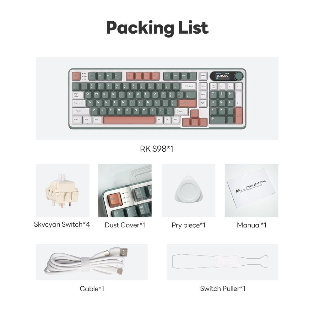RK Royal Kludge RK S98 98 Key Tri-Mode RGB Wired Bluetooth 2.4G ...