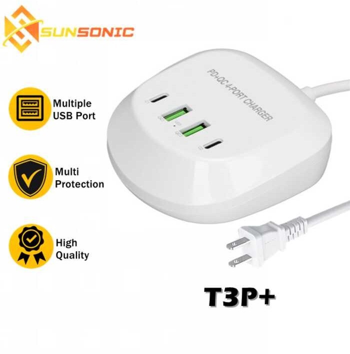 Multiple T3p+ Φ Φ Fast 40W Portable USB C Pd+Qc 4-Port Charger Safe ...