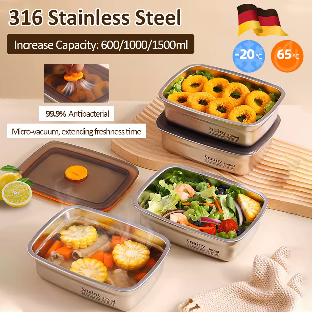 316 Food container stainless Steel fresh Food storage box Freezer ...
