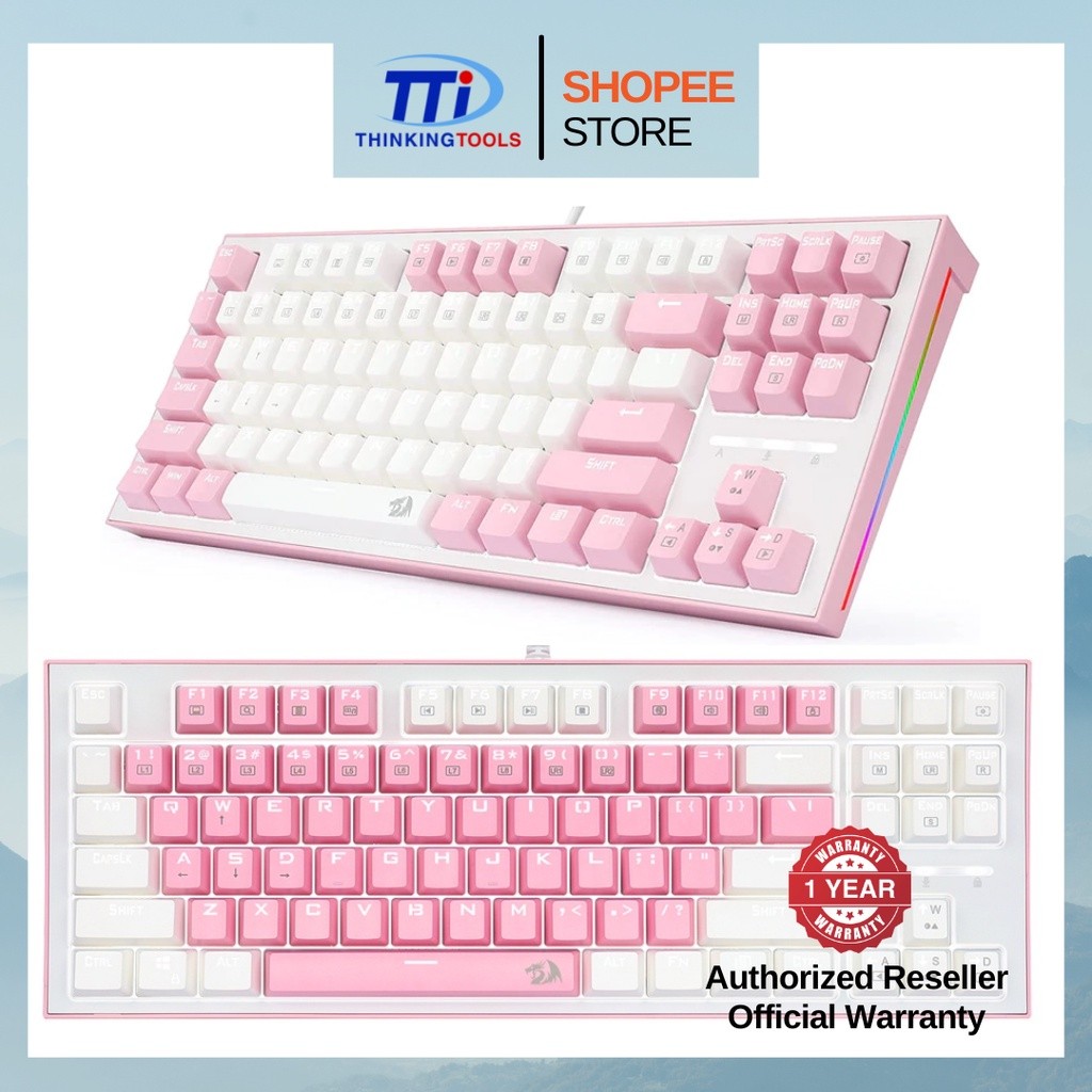 REDRAGON BES TKL PINK/WHITE MECHANICAL GAMING KEYBOARD (BLUE SWITCH ...