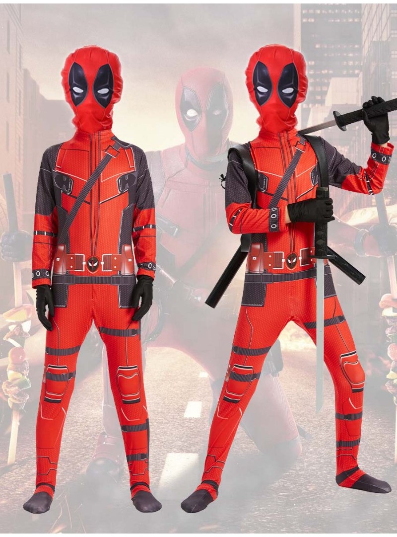 Superhero Movie Deadpool Costume for Kid Boy Deadpool Bodysuit +Mask ...