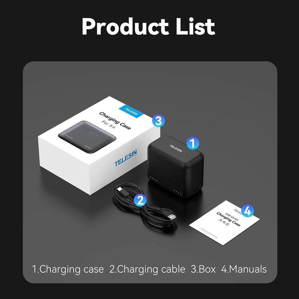 TELESIN Storage Charger Insta360 X4 - Dual Slot Battery Charging Box w ...