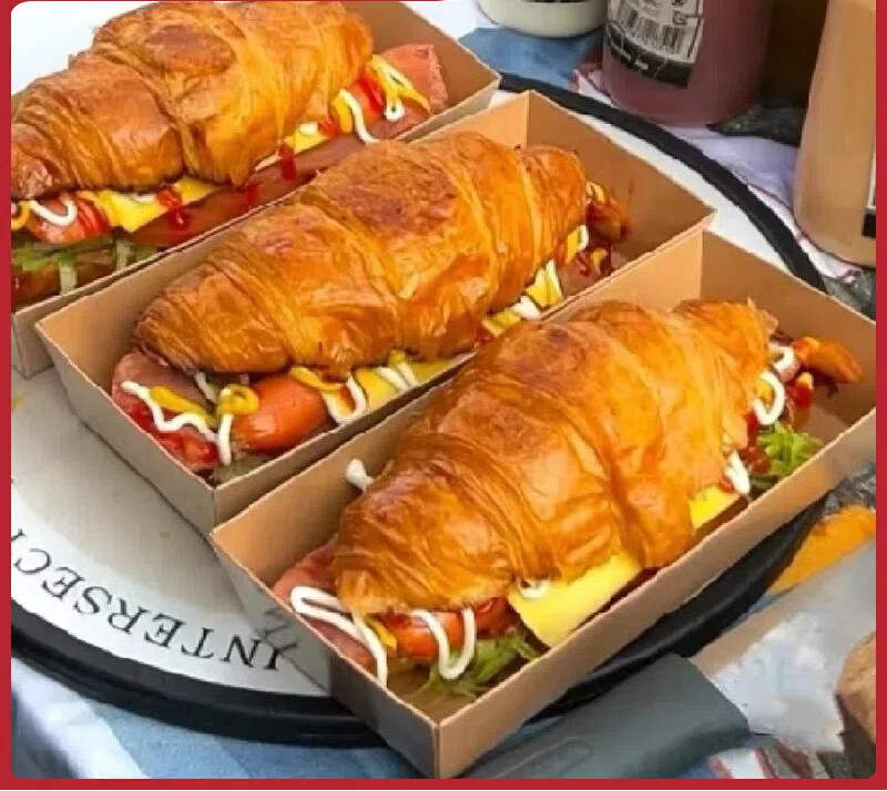 Baked Sausage Croissant Sandwich Bread Packaging Box Rectangular Hot ...