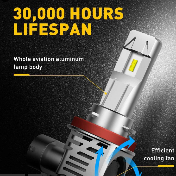 2Pcs M3 LED H4 H7 H11 H8 H9 Car Headlight Bulbs Hi/Lo Beam 6000lm 6000K ...