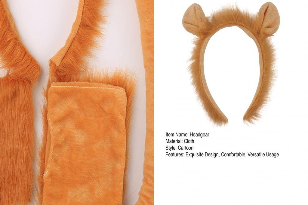 BRO_ Lion Costume for Adults Lion Ear Headband and Tail Set Soft Plush ...