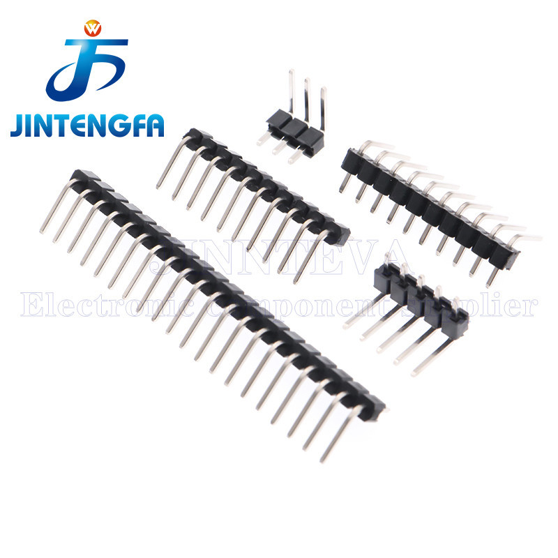 50PCS 2-40P 2.54mm 90° Curved Single Row Male PCB Board Pin Header Connector Strip Pinheader 2p ...