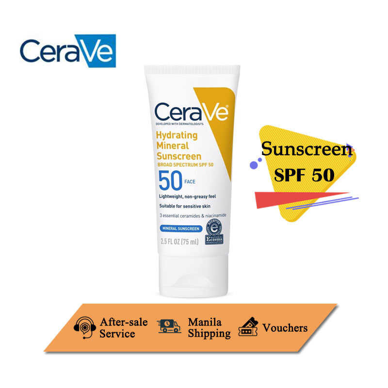 CeraVe Hydrating Mineral SPF 50 Face Body Sunscreen Suitable Sensitive ...