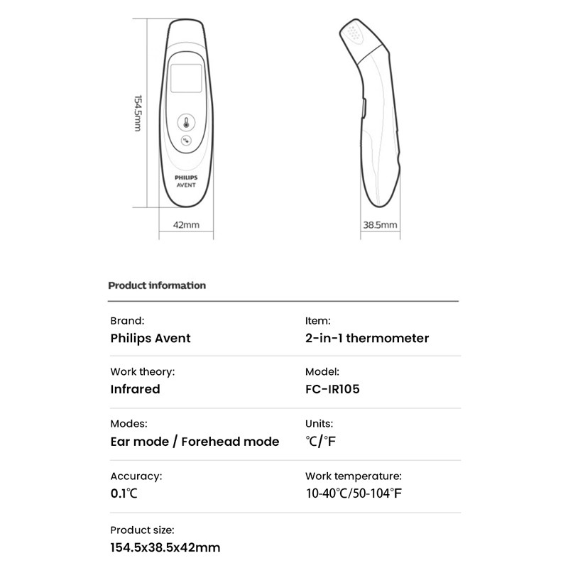 Philips Avent 2-IN-1 Thermometer Household Accurate Medical Ear ...