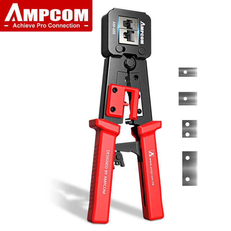 Crimp AMPCOM Tool Cat5 Cat5e Cat6 Crimper Cutter Stripper For Rj45 Rj12 ...
