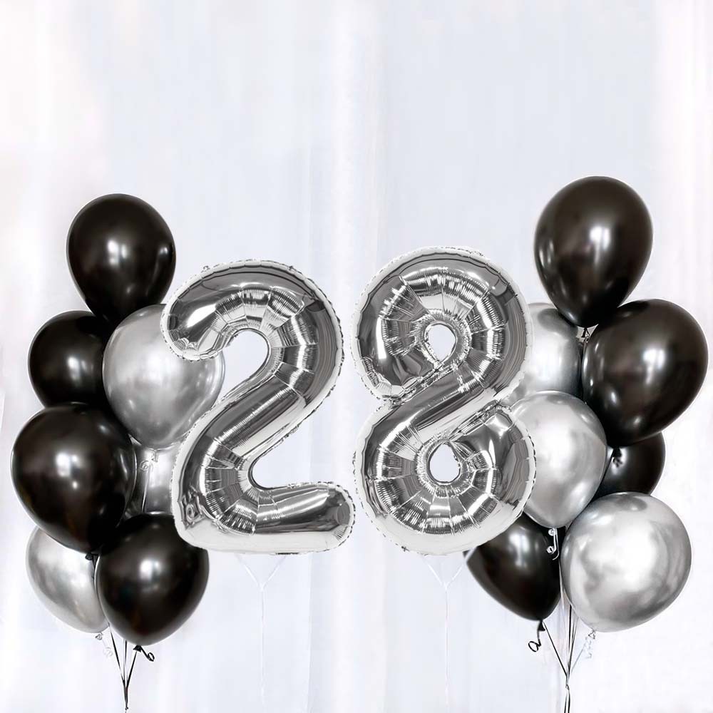 Black Silver Latex Balloon Set Happy Birthday Party Decoration with ...