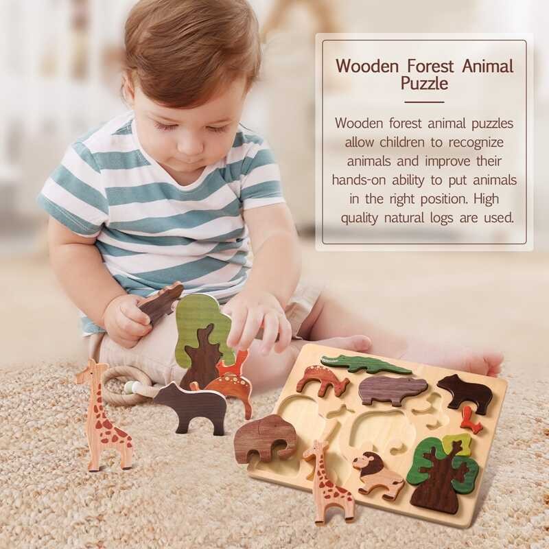 3D Baby Forest Animals Jigsaw Puzzle Board Early Educational Montessori ...