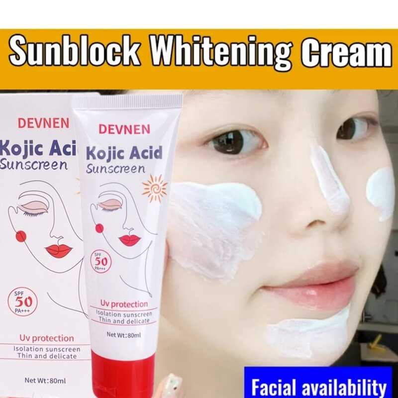 DEVNEN Kojic Acid Sunscreen Sunblock Whitening SPF 50+ face and body Facial Cream Solar Sun ...