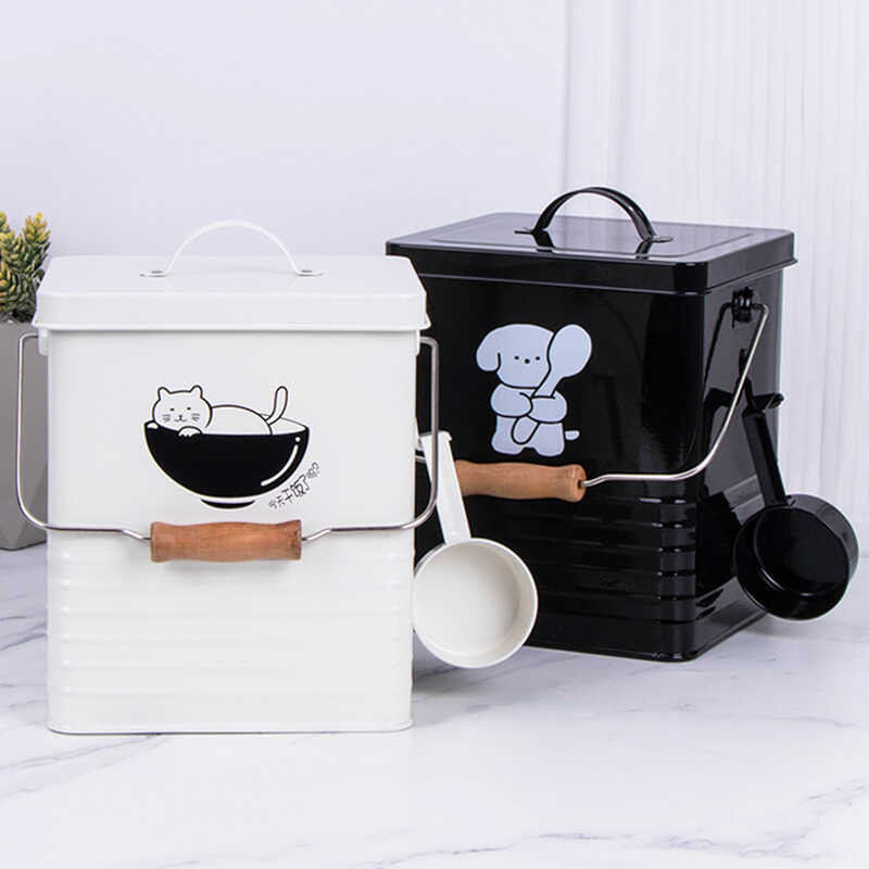 8L Black White Color Cat Dog Pattern Food Container Box Pets Food Rice ...