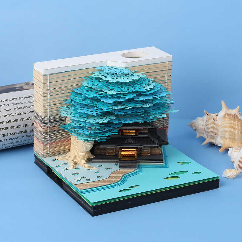2024 Omohiroi Notepad Sakura Temple Calendar Art 3D Memo Pad Sticky ...