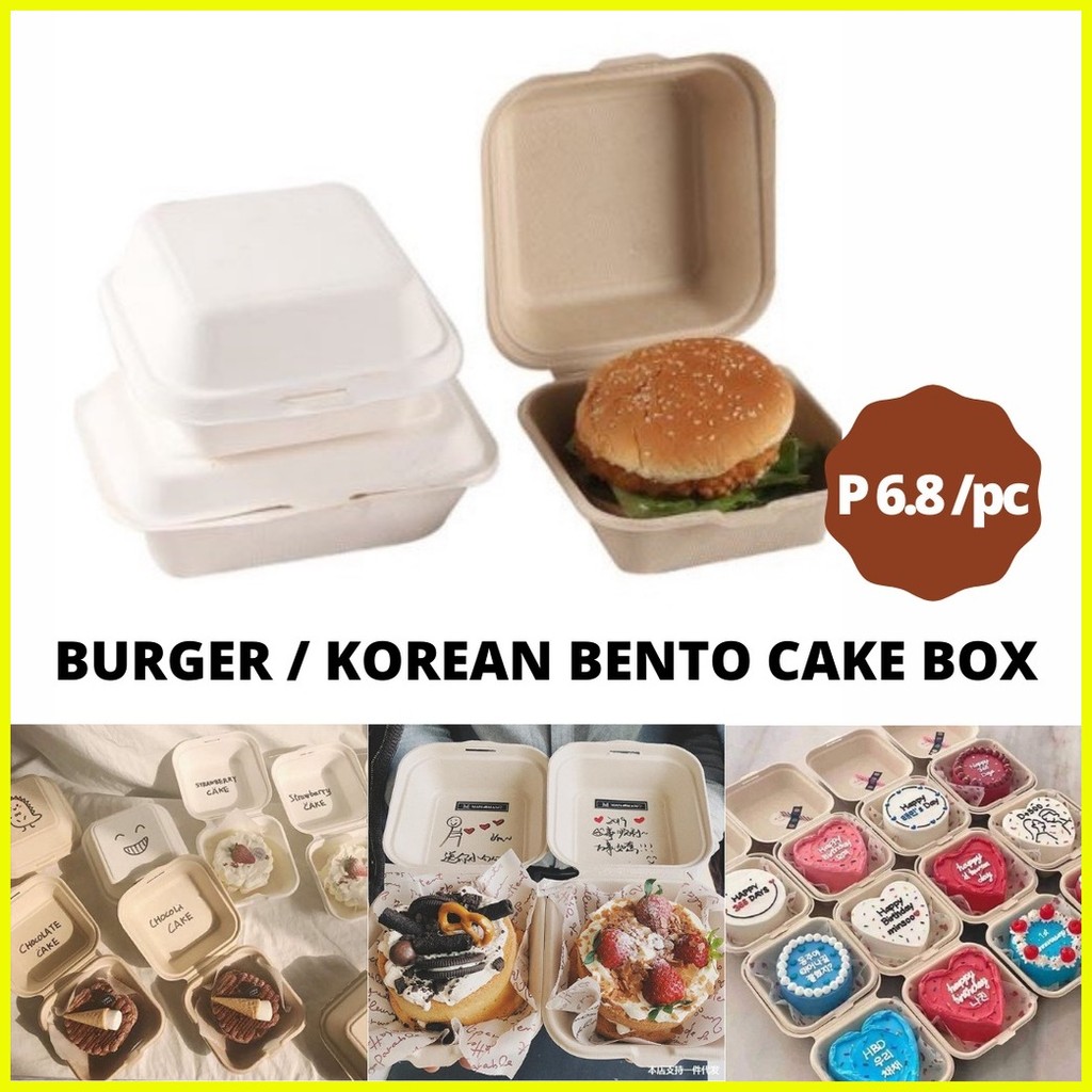 ♂ [COD] Sugarcane Bento Cake Box Clamshell Burger box | Shopee Philippines