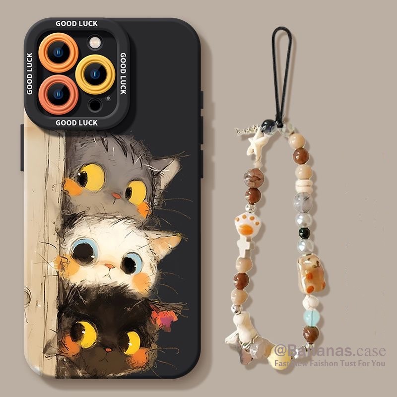 Cute Cartoon Cat+Lanyard Phone Case For iPhone 17 16 15 14 13 12 11 Pro ...