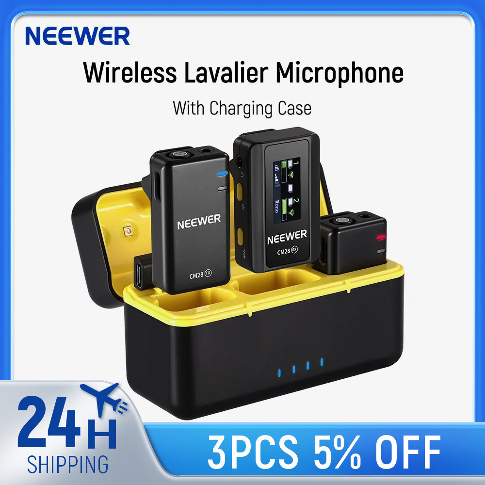 NEEWER CM28 Wireless Lavalier Microphone with Charging Case 1 Click ...
