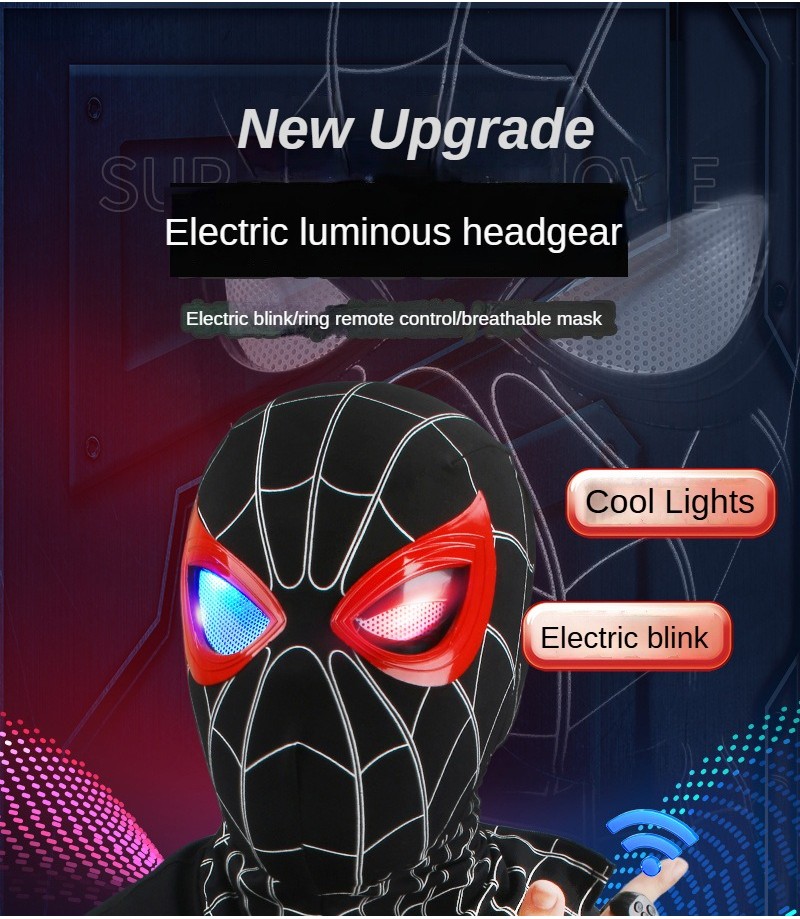 Halloween Spider-Man Headgear Electric Blinking Glowing Chin Control ...