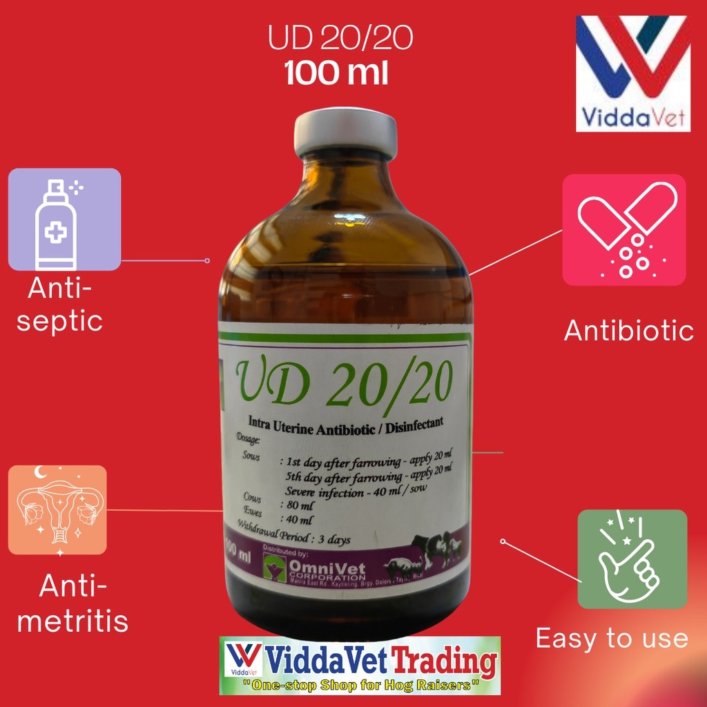 100 ml Viddavet UD 20/20 Intra-uterine Anti biotic / Disinfectant for ...