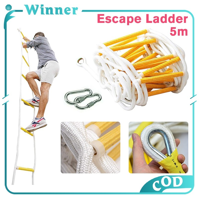 5M Portable Fire Escape Ladder Folding Climbing Training Rope Ladder ...
