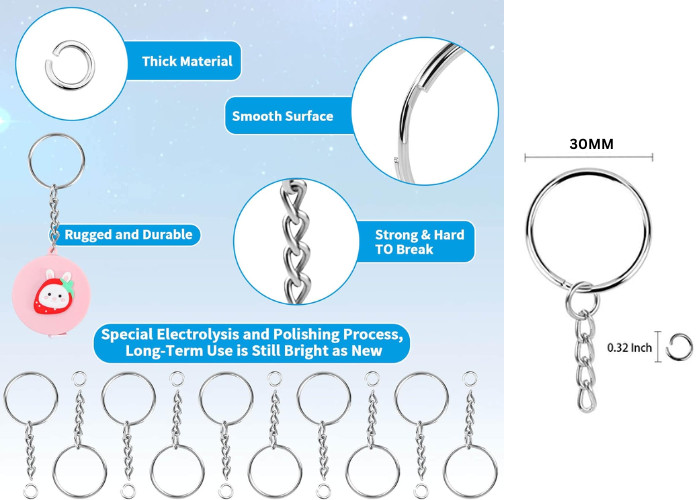 ROUND SPLIT KEY Ring with Chain and Open Jump,30MM Split Round Keychain ...