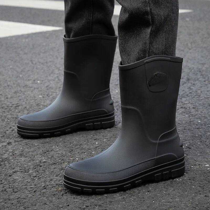 Men's Waterproof Fashion Shoes High Boots Rubber Boots Adult Rain Shoes ...
