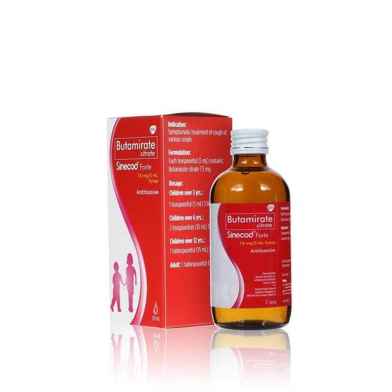 Sinecod Forte Syrup 120Ml Butamirate Citrate Antitussive For Long ...