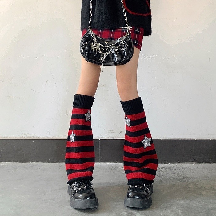 Gothic Stripe Leg Warmers Women Lolita Grunge Fairy Core Socks E Girl ...