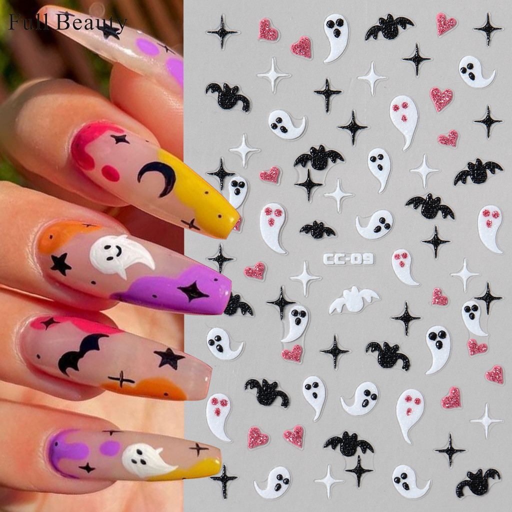 Halloween Manicure Decals Luminous Ghost Bat Star Adhesive Nail ...