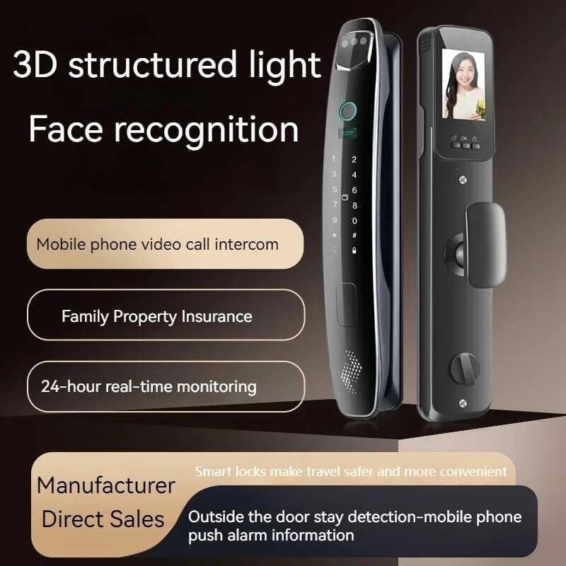3D Face Real-Time Intercom Smart Door Lock Security Camera Intelligent Fingerprint Password ...