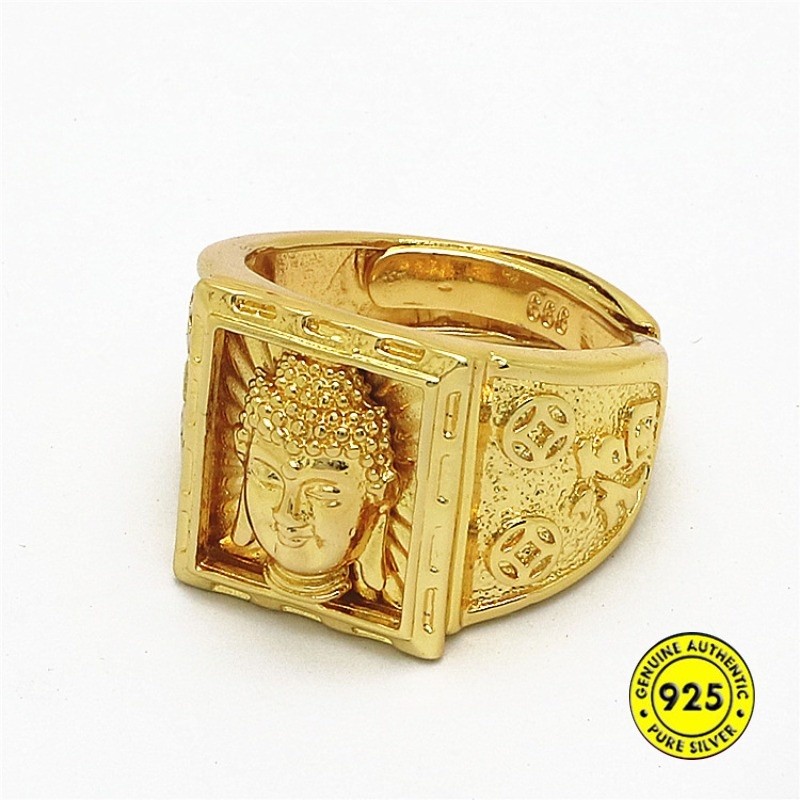 New Gold-plated Buddha Statue Fu Character Men's Opening Ring | Shopee ...