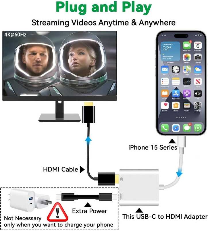 C for USB [MFi Certified] 4K@60Hz Type-C Digital AV Converter Screen Connector HDMI TV Adapter ...